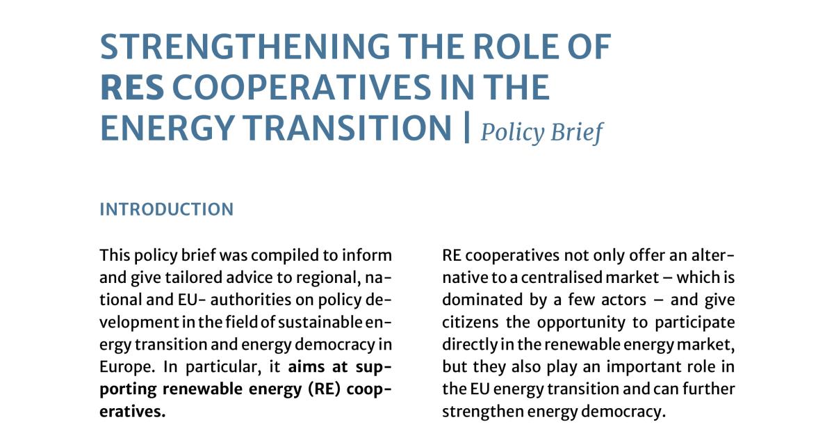 Strengthening the role of RES cooperatives in the energy transition ...